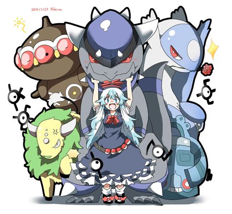 Kamishirasawa Keine Latios Unown Tauros Bronzong And 6 More Touhou And 1 More Drawn By