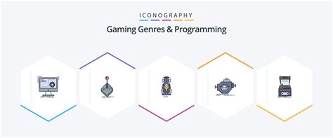 Gaming Genres And Programming 25 Filledline Icon Pack Including Machine