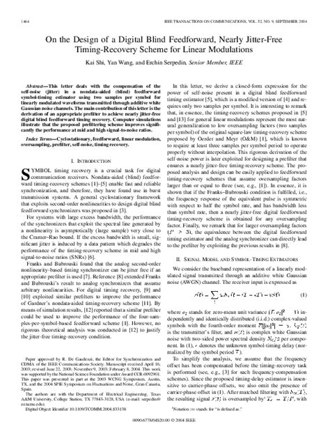 Pdf On The Design Of A Digital Blind Feedforward Nearly Jitter Free