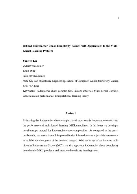 Pdf Refined Rademacher Chaos Complexity Bounds With Applications To The Multikernel Learning