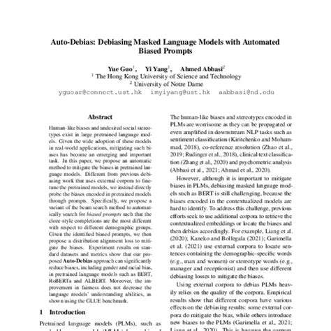 Auto Debias Debiasing Masked Language Models With Automated Biased Prompts Acl Anthology