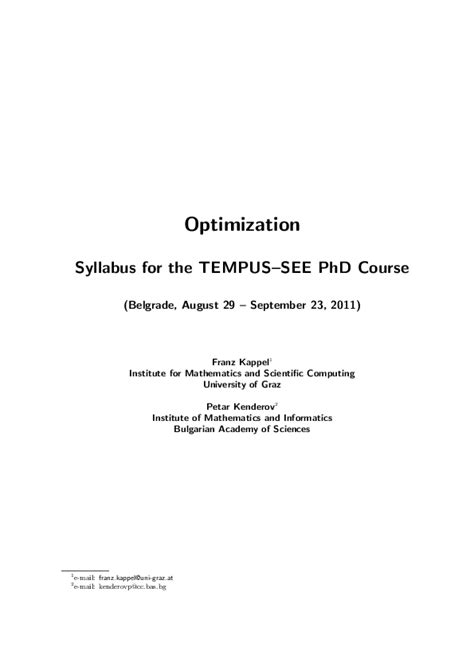 Pdf Optimization Syllabus For The Tempussee Phd Course