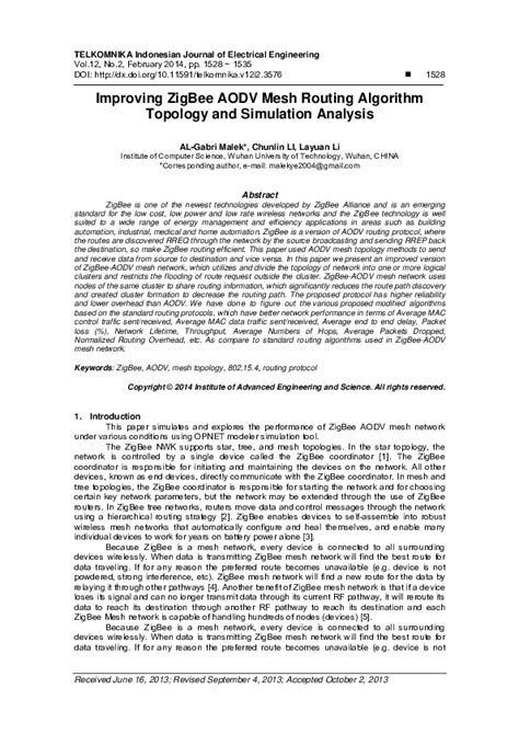 Pdf Improving Zigbee Aodv Mesh Routing Algorithm Topology And Simulation Analysis Malek