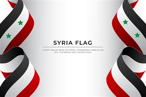 시리아 국기 디자인 흰색 배경에 물결 모양의 시리아 국기 현실적인 흔들리는 리본 또는 시리아의 국기와 배너 독립 기념일 3차원 형태에 대한 스톡 벡터 아트 및 기타 이미지