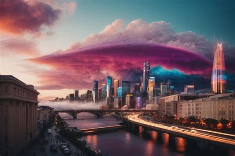 Premium Ai Image Future City Evolution With Highspeed Internet Cloud Computing Synergy For