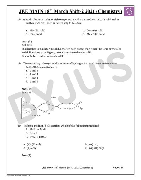 Jee Main 2021 March 18 Shift 2 Chemistry Solutions Download Pdf