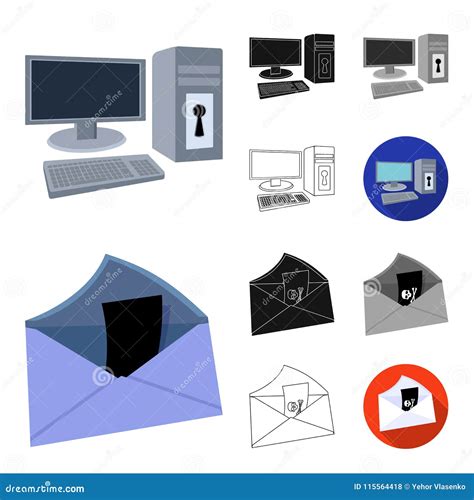 Hacker And Hacking Cartoonblackflatmonochromeoutline Icons In Set