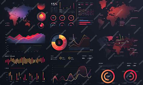an array of colorful infographics displaying various data visualizations in a modern style