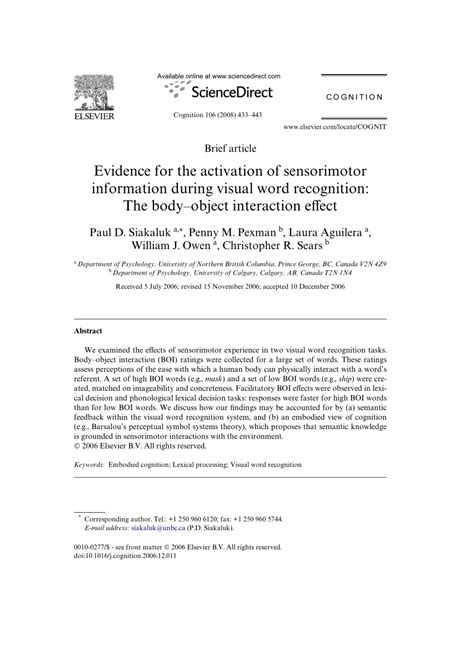 Pdf Evidence For The Activation Of Sensorimotor Information During