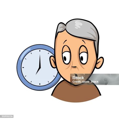 오래 된 남자는 혼란 하 고 시간에 대 한 건 망 증입니다 만화 디자인 아이콘입니다 평면 벡터 일러스트입니다 흰색 배경에 고립 시간에 대한 스톡 벡터 아트 및 기타 이미지