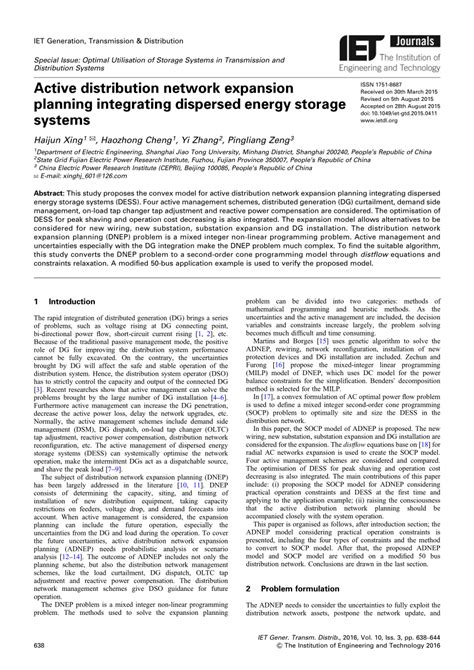 Pdf Active Distribution Network Expansion Planning Integrating Dispersed Energy Storage Systems