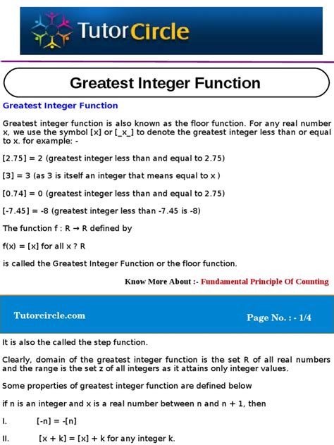 Greatest Integer Function Integer Function Mathematics