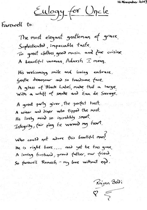 Eulogy For Uncle By Rajan Bedi ROMESH CHANDER