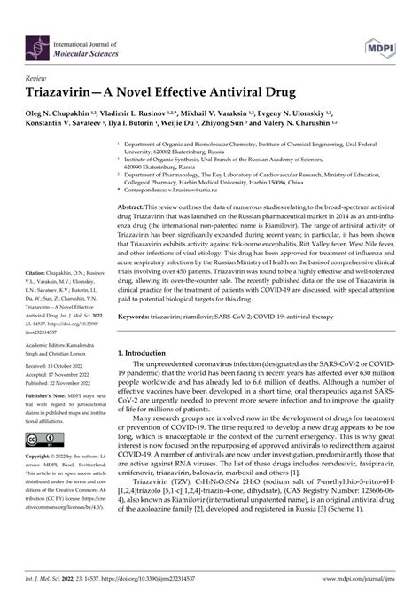 Pdf Triazavirin—a Novel Effective Antiviral Drug