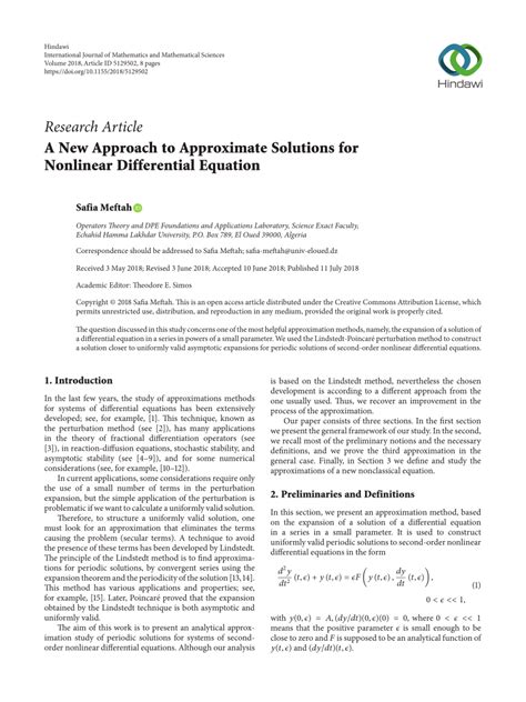 Pdf A New Approach To Approximate Solutions For Nonlinear Differential Equation