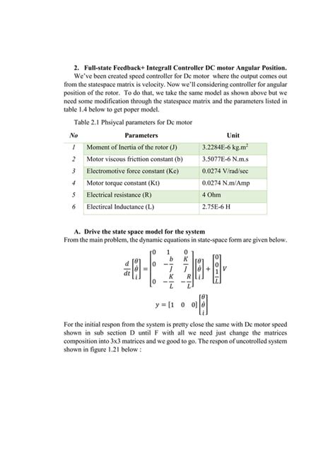 Dc Motor Modelling And Design Fullstate Feedback Controller Pdf