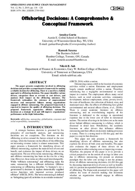 pdf offshoring decisions a comprehensive and conceptual framework