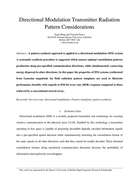 PDF Directional Modulation Transmitter Radiation Pattern Considerations