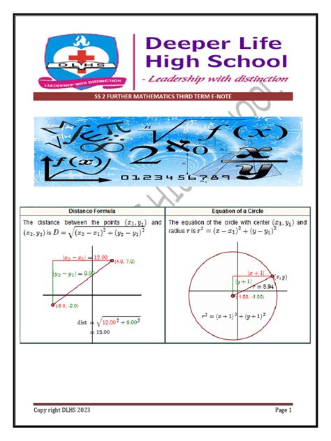 Ss2 Further Maths 3rd Term E Note Pdf Circle Matrix Mathematics