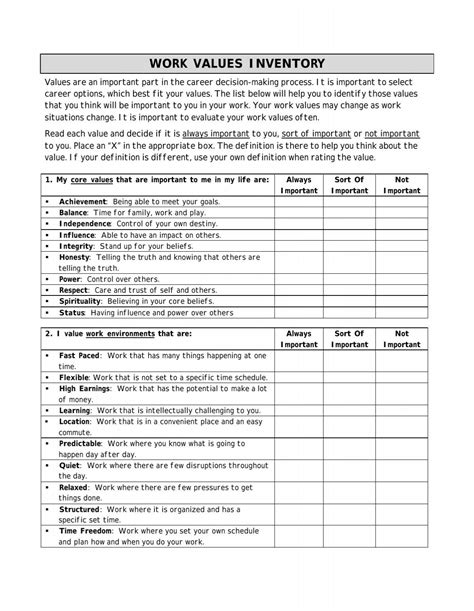 WORK VALUES INVENTORY