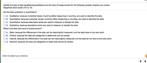 Solved Identify The Type Of Data Qualitativequantitative