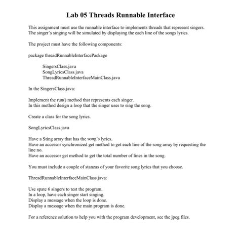Solved This Assignment Must Use The Runnable Interface To