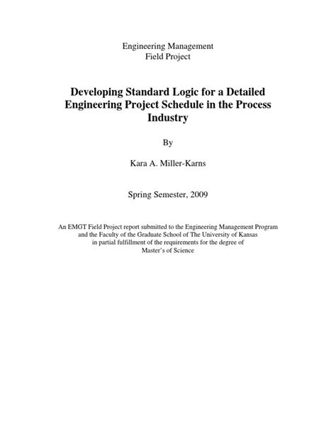 Developing Standard Logic For A Detailed Engineering Project Schedule