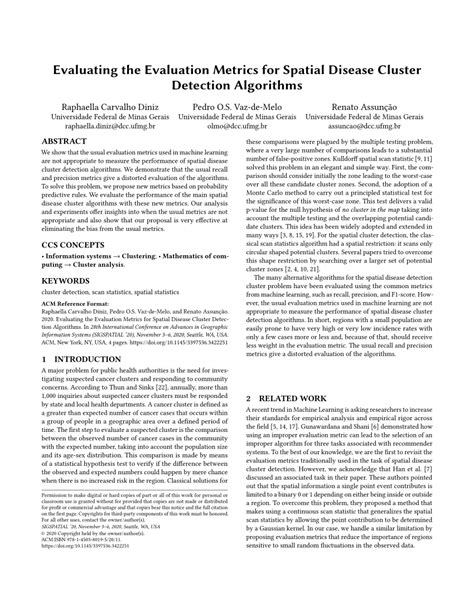 Pdf Evaluating The Evaluation Metrics For Spatial Disease Cluster Detection Algorithms