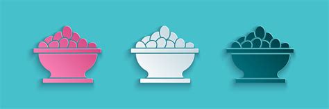 종이는 파란색 배경에 고립 된 그릇 아이콘에 올리브를 잘라 종이 아트 스타일 벡터 고대의에 대한 스톡 벡터 아트 및 기타 이미지