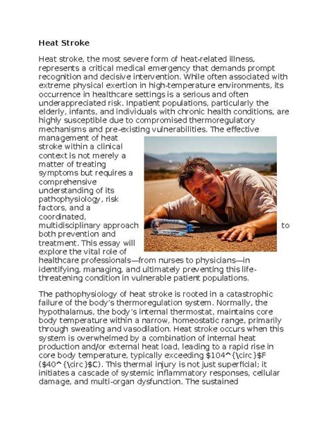 Heat Stroke Health Care Worksheet For Sub Plan Or Classwork And Homework