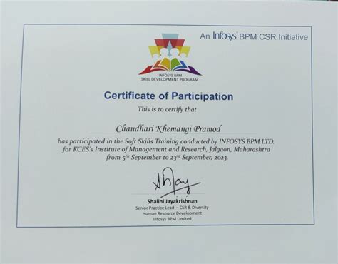 Khemangi Chaudhari On Linkedin Certificate On Soft Skills Training Of