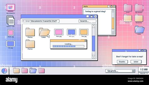 Computer Screen With 90s Retro Software Windows Open On Desktop Vector