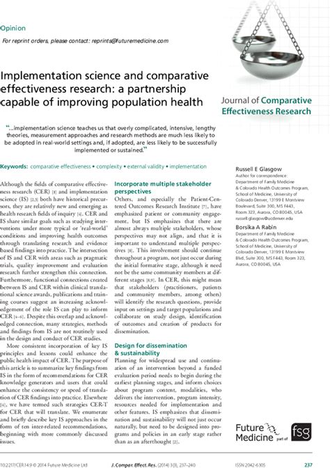 Implementation Science And Comparative Effectiveness Research A Partnership Capable Of