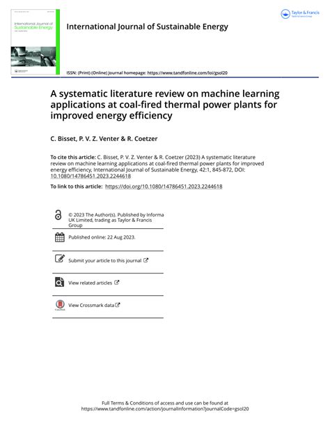 Pdf A Systematic Literature Review On Machine Learning Applications At Coal Fired Thermal