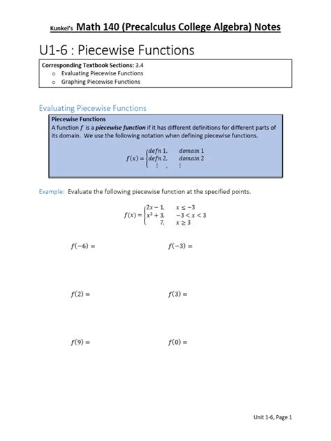 Precalculus Piecewise Functions Pdf Function Mathematics Algebra