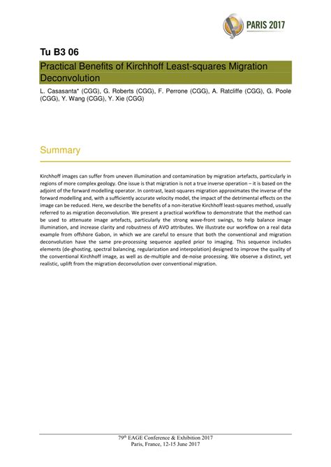 Pdf Practical Benefits Of Kirchhoff Least Squares Migration Deconvolution