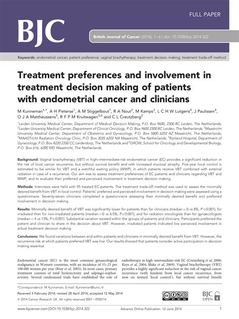 Pdf Treatment Preferences And Involvement In Treatment Decision Making Of Patients With
