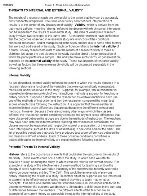Threats To Internal And External Validity Pdf Validity Statistics