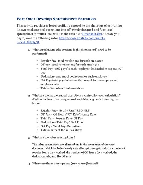 Excel Design Principles Part One Develop Spreadsheet Formulas This Activity Provides A Studocu