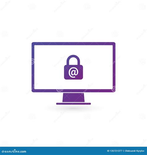 Computer Monitor Icon Lock And Commercial At Or Mail Sign Mail
