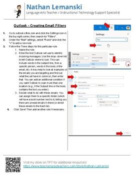 Microsoft Outlook Creating Email Filters By Nathan Lemanski TPT