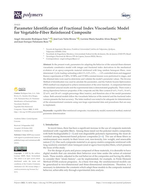 Pdf Parameter Identification Of Fractional Index Viscoelastic Model For Vegetable Fiber