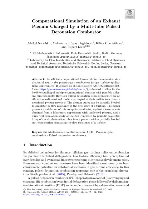 Pdf Computational Simulation Of An Exhaust Plenum Charged By A Multi