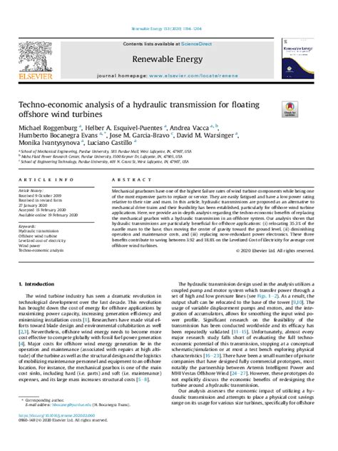 Pdf Techno Economic Analysis Of A Hydraulic Transmission For Floating Offshore Wind Turbines