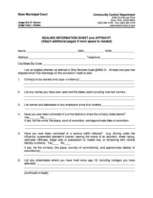 Fillable Online SEALING INFORMATION SHEET And AFFIDAVIT Attach Additional Fax Email Print