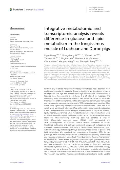 Pdf Integrative Metabolomic And Transcriptomic Analysis Reveals Difference In Glucose And
