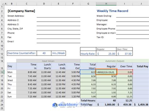Excel Formula To Calculate Hours Worked Overtime With Template