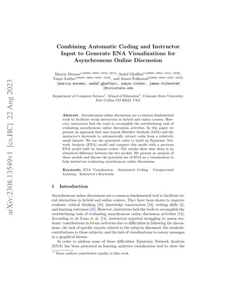 Pdf Combining Automatic Coding And Instructor Input To Generate Ena Visualizations For