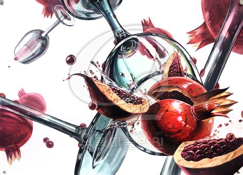 오투미술학원 기초디자인 고3 학생 평소 시험작 석류and와인잔 미술 구도 석류 현실적인 그림