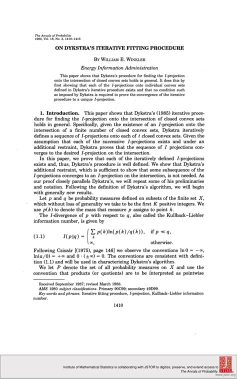pdf on dykstra s iterative fitting procedure